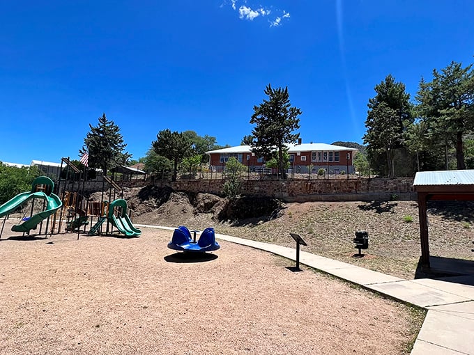 This playground might look ordinary, but generations of Bisbee kids have plotted adventures here while parents chatted on those benches, creating community one swing at a time.