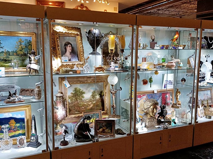 Jewelry cases that sparkle with history—each brooch, necklace and ring carries stories from decades past, waiting for new wrists and necklines to adorn.