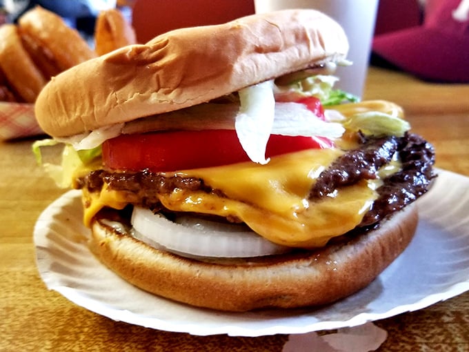 The grilled cheeseburger doesn't need to show off—melted American cheese embracing a hand-formed patty with all the warmth of a Southern welcome.