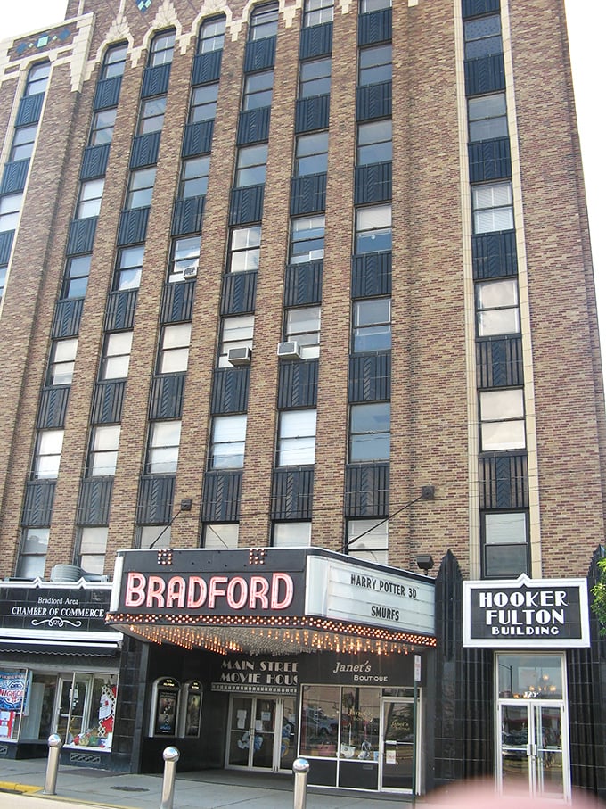 The Bradford theater marquee announces entertainment options that won't require taking out a small loan to enjoy with your family.