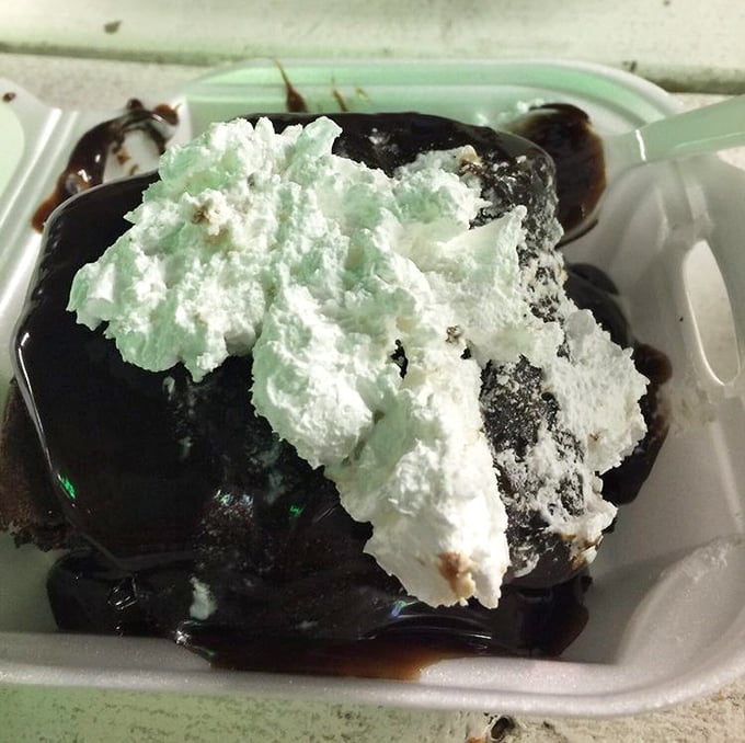 Hot fudge cake with mint whipped cream—where chocolate and dairy perform a sweet tango that would make even the strictest dietitian temporarily weak-kneed.