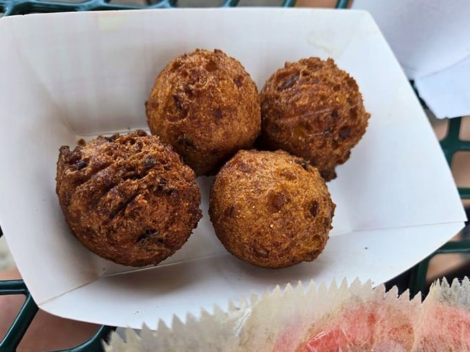 Hush puppies that would make a Southerner weep with joy. Crispy outside, fluffy inside—the perfect vehicle for sopping up every last drop of sauce.