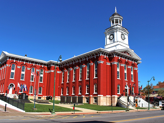 The magnificent Jefferson County Courthouse anchors downtown with its striking red brick and white clock tower—architectural grandeur that doesn't require a grand budget.
