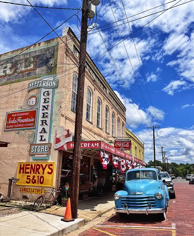 That vintage blue Chevy parked outside Jefferson General Store isn't a prop – it's just part of the authentic time-travel experience that comes with every ice cream cone.