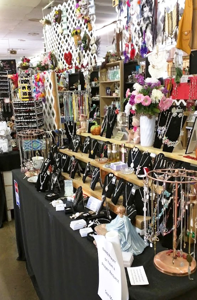 A jewelry display that would make a magpie jealous. Each necklace tells a different story, waiting for the right person to continue it.