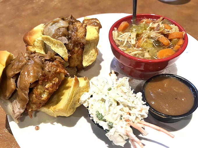 These Jewish sliders aren't playing small ball—they're bringing major league flavor with tender meat, soup on the side, and coleslaw for that perfect crunch.
