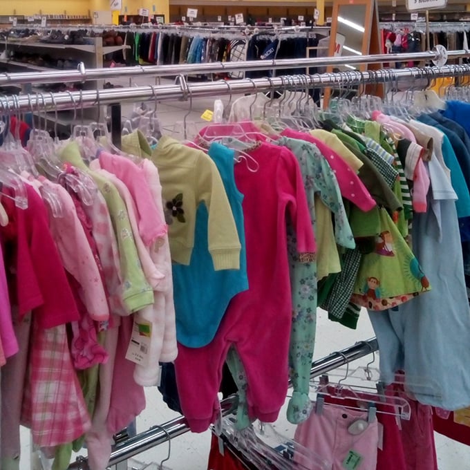 Tiny fashions hang in cheerful rows—proof that style comes in all sizes, and growing kids don't have to mean shrinking wallets.