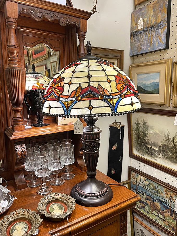 This Tiffany-style lamp isn't just lighting – it's functional art that's survived decades to brighten someone's reading nook.