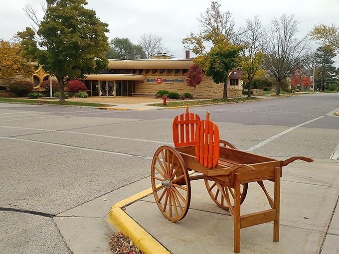 Parked on the corner of nostalgia and Main Street.” Even the cart seems ready for pumpkin pie and sweater weather.