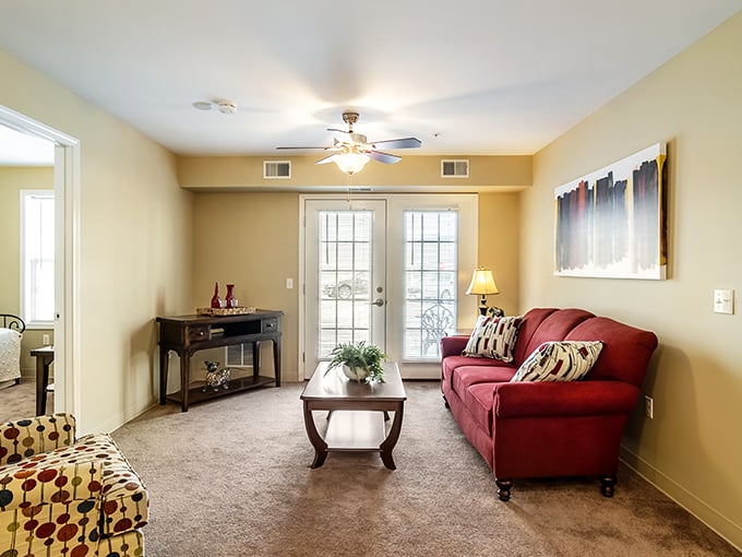Cozy living spaces that say "welcome home" rather than "senior housing"—with room for both your favorite reading chair and those family photos nobody appreciates like you do.