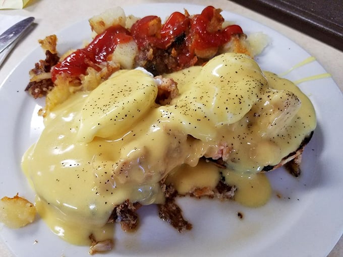 Eggs Benedict gets the Keys treatment with tender lobster replacing Canadian bacon – a breakfast upgrade that would make Neptune himself jealous.