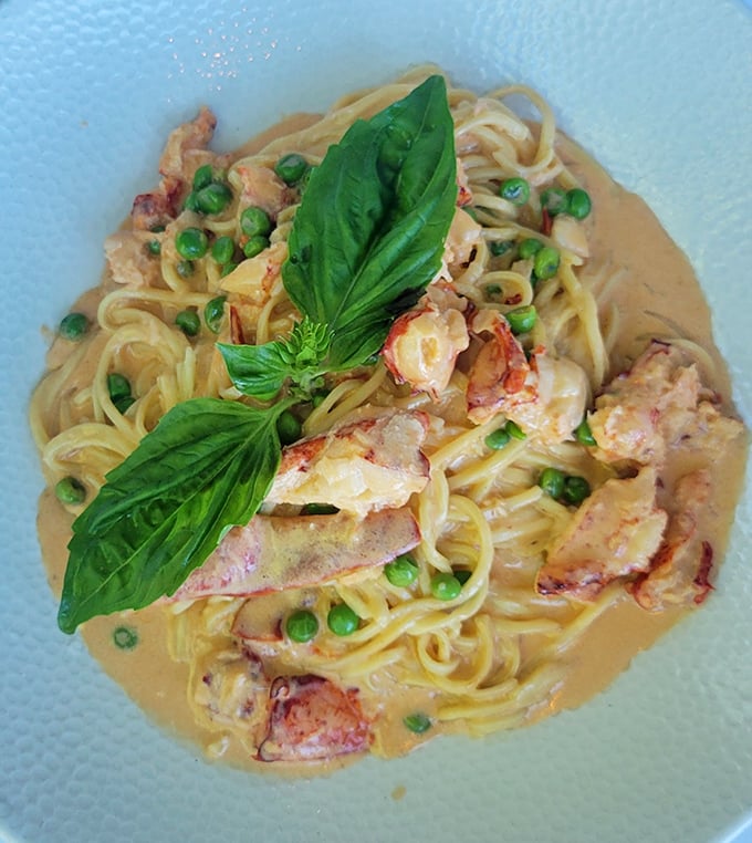 The Maine Lobster Pasta isn't just a dish—it's a love letter written in cream sauce, with sweet chunks of lobster and fresh basil playing matchmaker.
