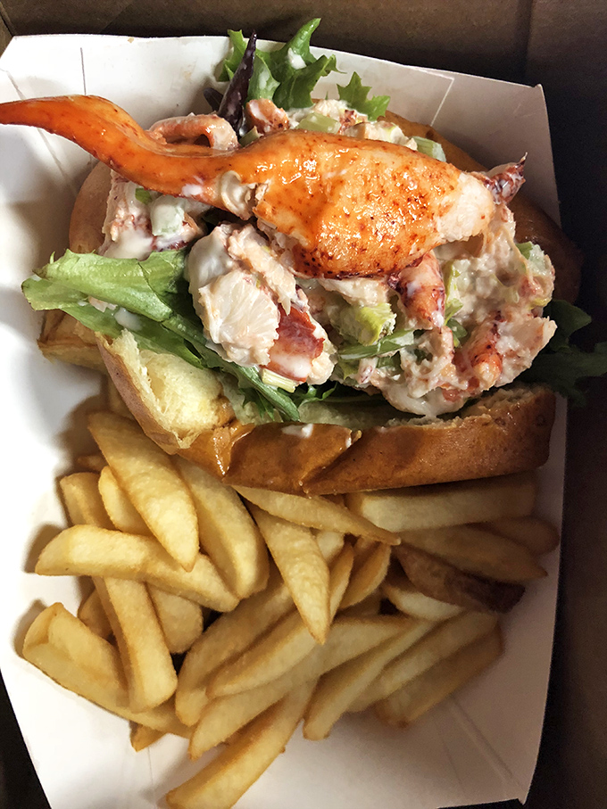 This lobster roll isn't just a sandwich—it's maritime royalty on vacation in Pennsylvania. Those golden fries are the perfect loyal subjects.
