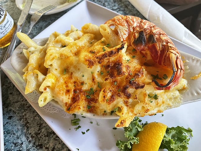 Mac and cheese with a lobster crown? This isn't just comfort food—it's comfort food that went to finishing school and came back fancy.
