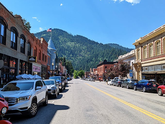 Main Street unfolds like a perfectly preserved movie set, where every brick and cornice tells a story of boom times, hard times, and remarkable resilience.
