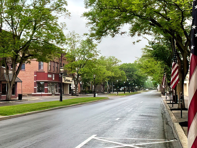 Rain-slicked streets reflect the town's historic architecture, creating postcard moments even on the dreariest of Pennsylvania days.