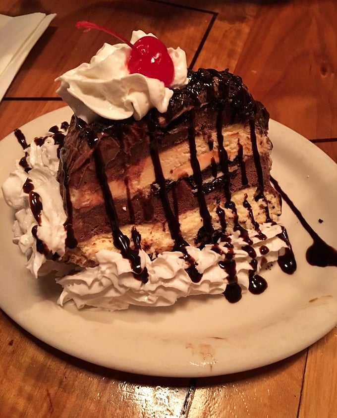 The Silver Saddle Mud Pie doesn't just end your meal – it creates a chocolate-layered finale worthy of a standing ovation.