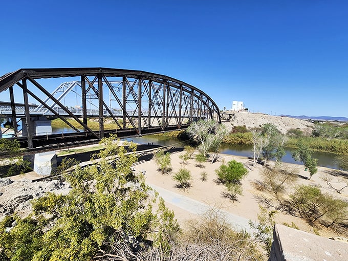 The historic Ocean-to-Ocean Bridge spans the Colorado River, connecting Yuma to California. Yes, they named a bridge "Ocean-to-Ocean" in the desert—optimism at its finest!