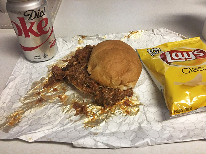 Pulled pork on a bun with chips is lunch's answer to winning the lottery, except way more likely.