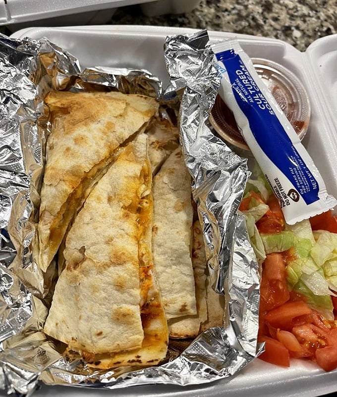A quesadilla that doesn't care about international borders – just bringing together melty cheese and savory fillings in a crispy tortilla embrace.