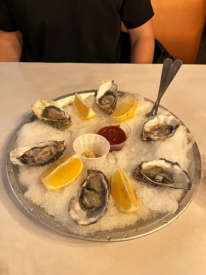 Fresh oysters on ice—nature's perfect appetizer. Like kissing the ocean, but with cocktail sauce and without the salt water up your nose.