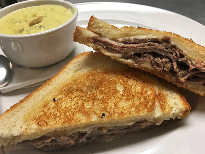 The Reuben sandwich meets its soulmate—a creamy soup that's clearly not from a can. This lunch combo is the comfort food equivalent of a warm hug.
