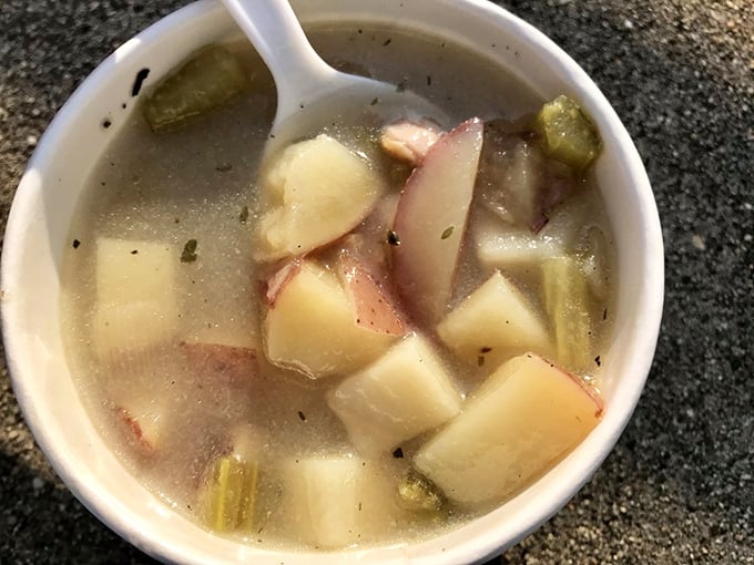Clear-broth clam chowder – the Rhode Island-style revelation that lets the briny sweetness of clams and potatoes shine without heavy cream.