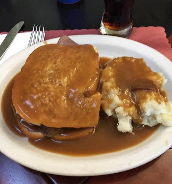 Hot roast beef with mashed potatoes and gravy—the kind of plate that makes you want to hug whoever invented the concept of gravy.