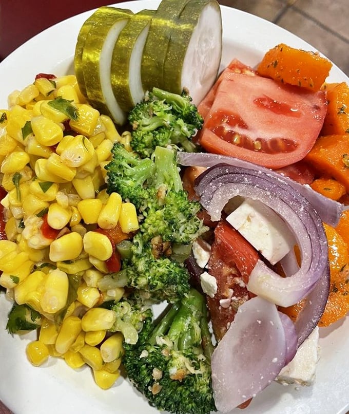 A colorful salad plate that proves healthy eating doesn't mean punishment—fresh vegetables arranged with the care usually reserved for more indulgent fare.