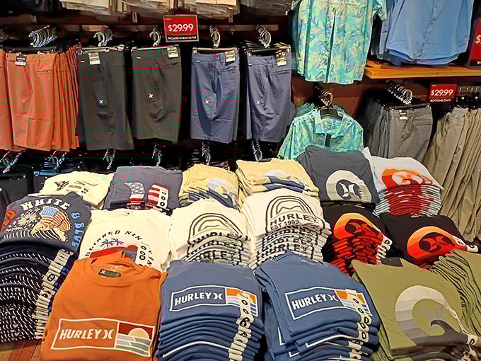 The shirt department: where "I have nothing to wear" meets its match. Hurley's colorful array makes Florida vacation vibes available year-round.