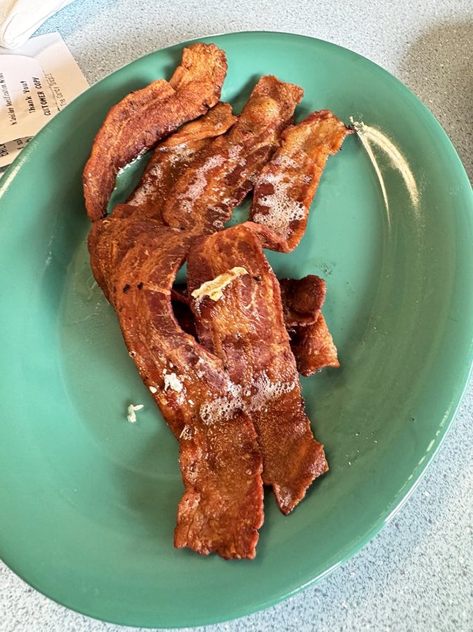 Bacon so perfectly cooked it should be in the Breakfast Hall of Fame. Crispy yet substantial—the Goldilocks zone of pork preparation.