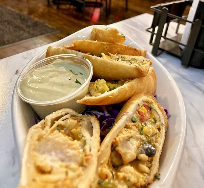 These aren't your college days' egg rolls—these golden-brown beauties burst with southwestern flavors and come with a dipping sauce worth bottling.