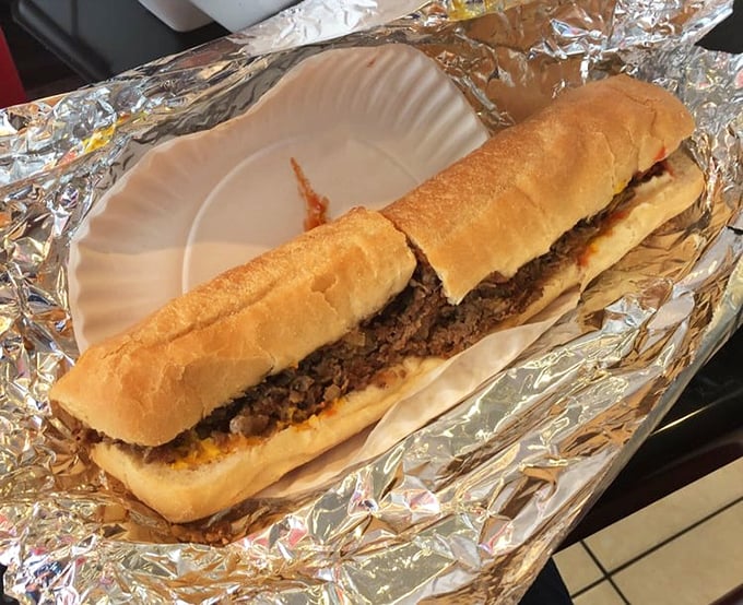 This steak and cheese sub isn't just a sandwich—it's an architectural marvel of meat and bread that demands to be respected... and devoured.