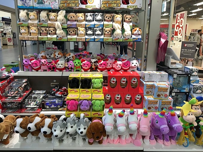 The stuffed animal kingdom in all its plush glory. Resistance is futile when faced with this wall of adorable, wide-eyed emotional blackmail.