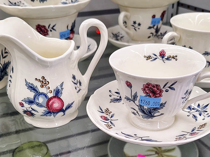 These delicate teacups and saucers aren't just dishes—they're conversation pieces with patterns your grandmother would recognize instantly.