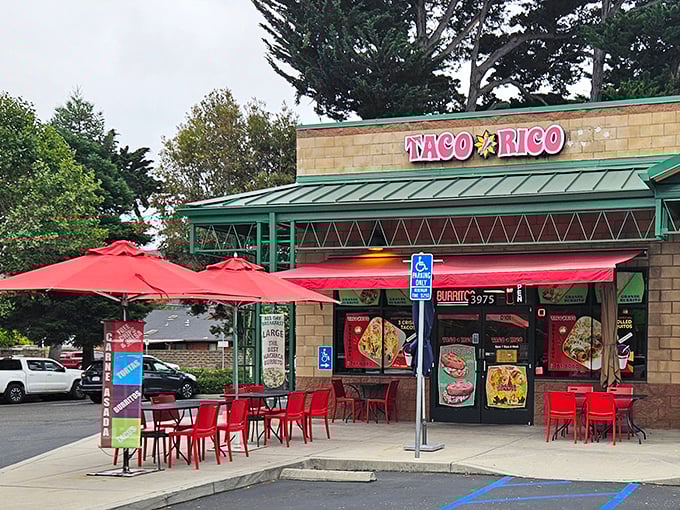 Taco Rico's vibrant umbrellas promise shade and satisfaction—two things retirees understand are non-negotiable for outdoor dining.