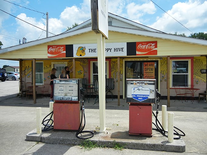 Vintage gas pumps and cold drinks—this is Indiana nostalgia you can actually touch and taste.