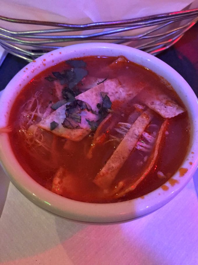 Tortilla soup that could cure anything from homesickness to the common cold—rich broth, tender strips of tortilla, and a hint of chile heat.