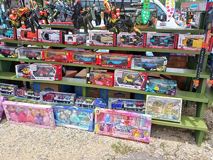 Childhood dreams stacked three shelves high—these toys represent that magical intersection where nostalgia meets "I'm definitely buying this for the kids."