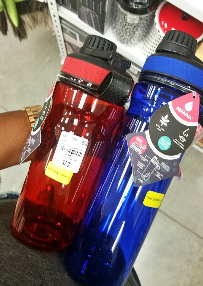 Even water bottles get a second chance at Plato's. Hydration with history—each scratch tells a story of adventures past.