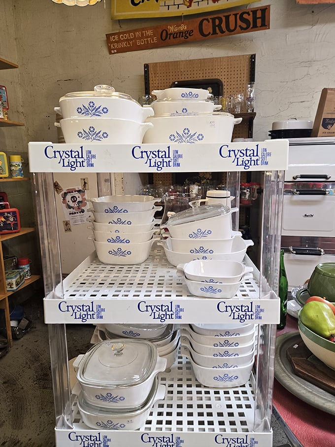The holy grail for vintage kitchen collectors—complete sets of Corningware with the iconic blue cornflower pattern that launched a thousand casseroles.