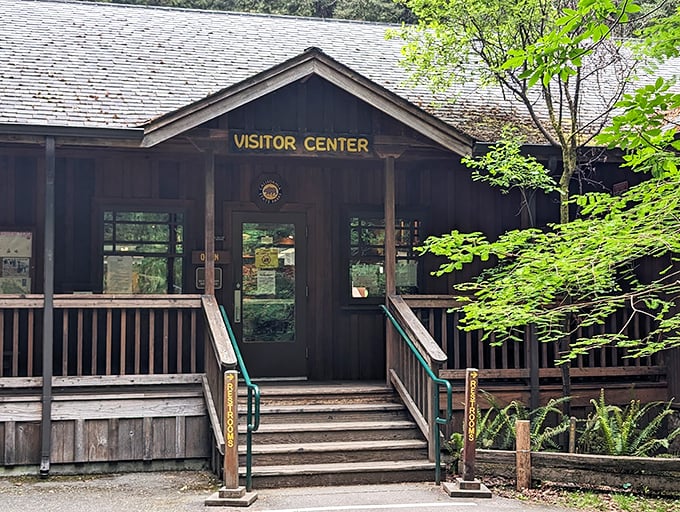 The visitor center—where even architecture knows to dress appropriately for the occasion. Rustic charm meets educational wonderland.