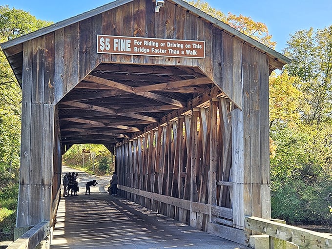 The bridge's famous speed limit sign isn't just quaint decoration – it's been keeping lead-footed travelers in check for over a century.