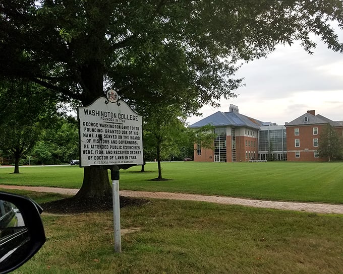 Washington College's historic marker reminds visitors that education has been a Chestertown tradition since 1782 – that's older than most countries' constitutions!