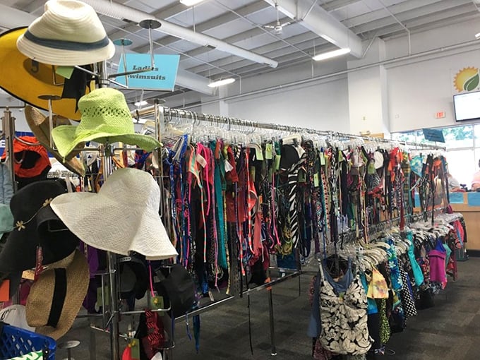 Sun hats and swimwear waiting patiently for their moment in the Virginia Beach sunshine once again.