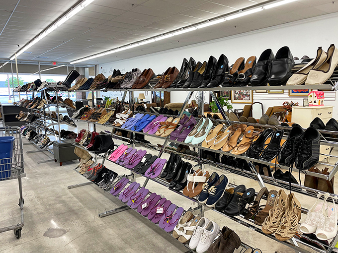 Shoe heaven exists in Greenville! Each pair tells a story – some barely walked in, others ready for new adventures.
