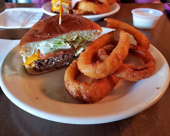 The classic Zip Burger with onion rings – a duo that's been making Ohioans smile since before Instagram food photos were even a concept.
