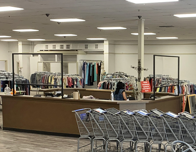 The checkout area—that magical threshold where someone else's past officially becomes your future, one bargain at a time.