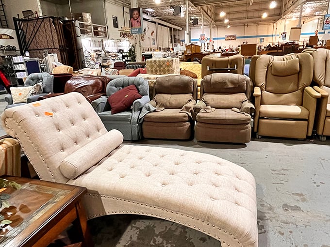 The chair lineup looks like a furniture family reunion—from dignified recliners to that chaise lounge your therapist wishes they had.