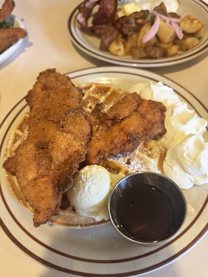 Chicken and waffles: the breakfast equivalent of wearing a tuxedo with sneakers—unexpectedly perfect and impossible to resist.